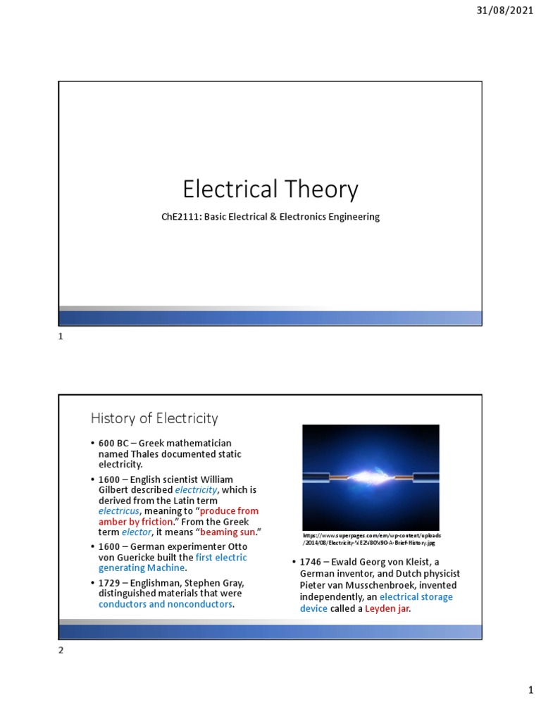 Electrical Theory History and Fundamentals | PDF | Transformer | Capacitor