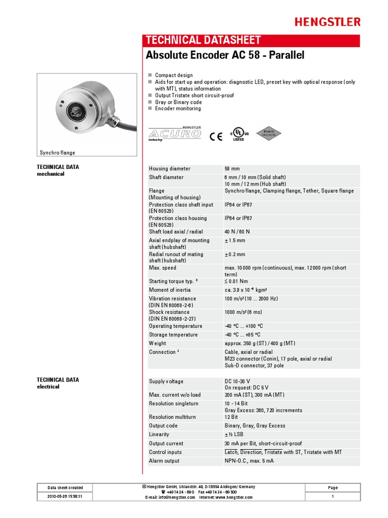 Datasheet Encoder Absoluto AC58 Parallel | PDF | Electrical Connector | Electrical Engineering