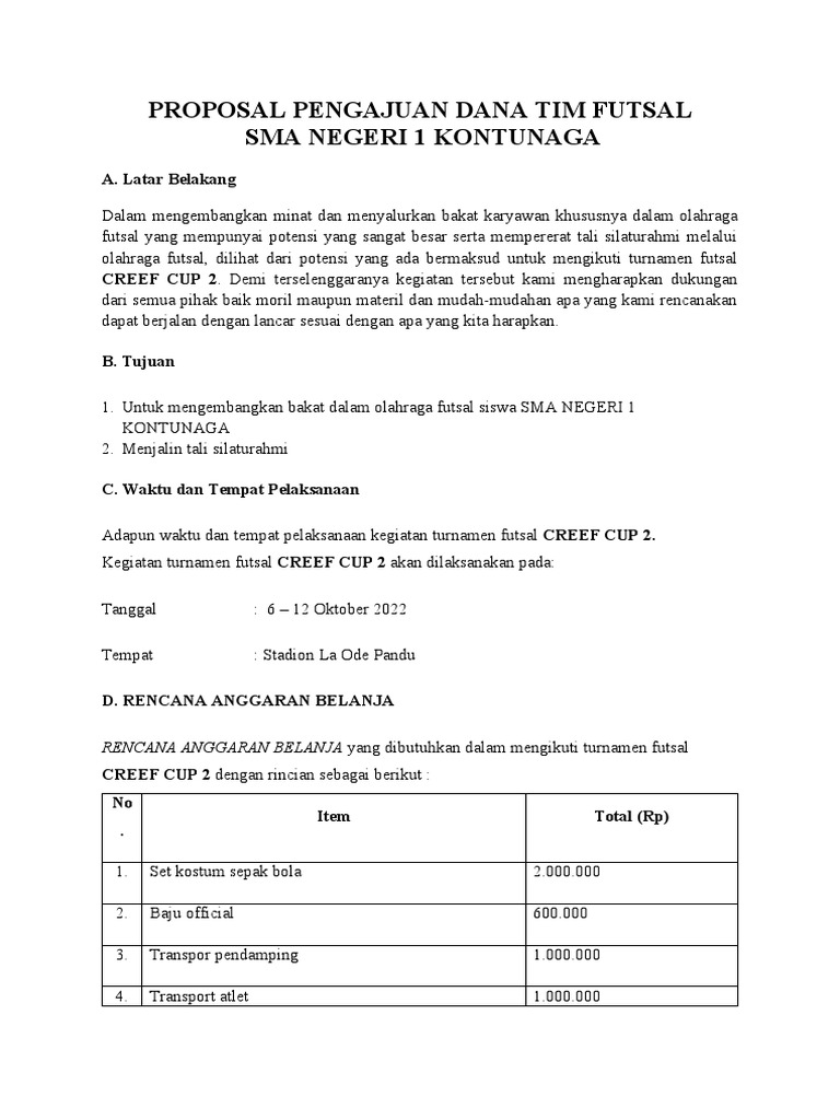 Proposal Pengajuan Dana Tim Futsal | PDF
