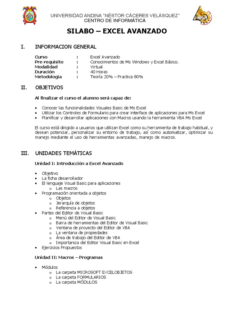 Curso Virtual de Excel Avanzado | PDF | Microsoft Excel | Visual Basic para Aplicaciones
