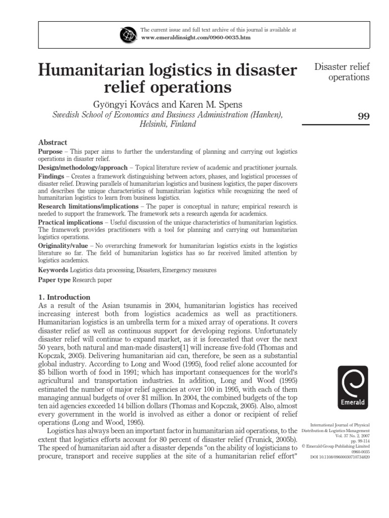 Humanitarian Logistics Framework | PDF | Humanitarian Aid | Emergency ...
