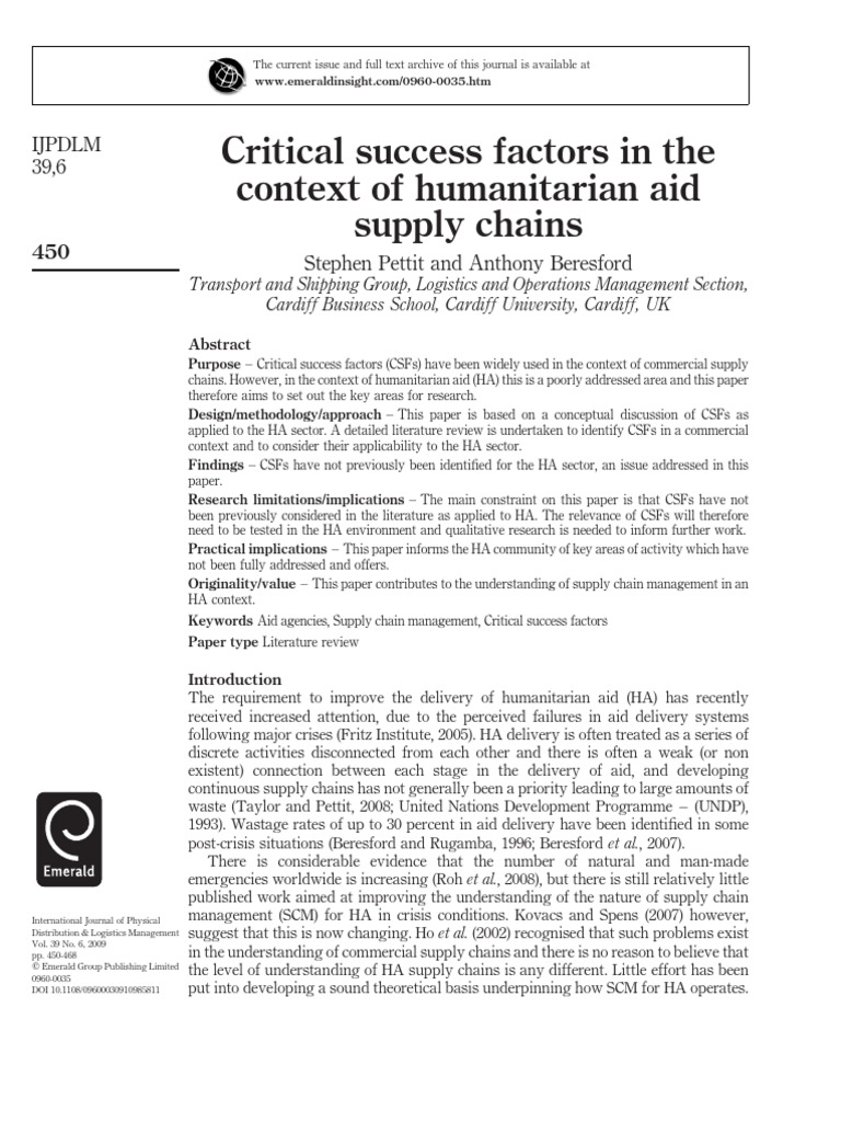 Critical Success Factors in The Context of Humanitarian Aid Supply ...