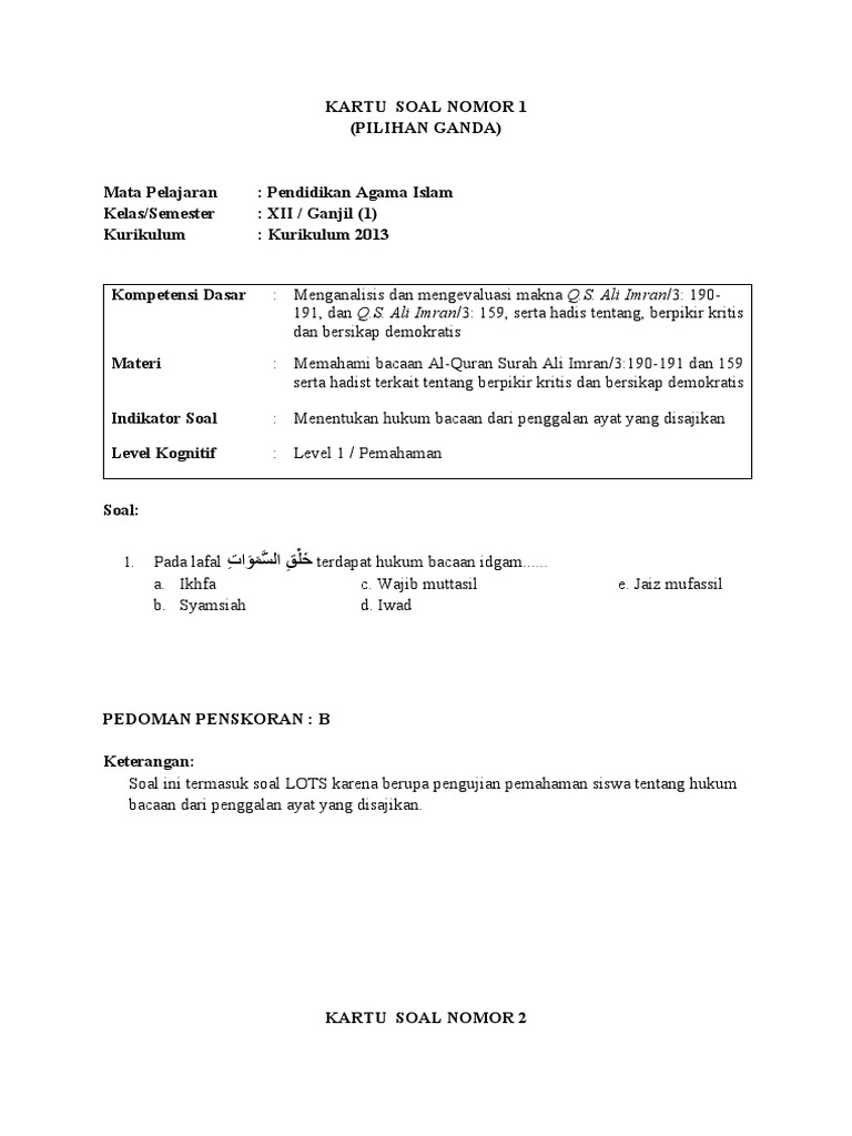 Soal PAI XII: Analisis QS Ali Imran & Luqman | PDF | Kajian Bahasa ...