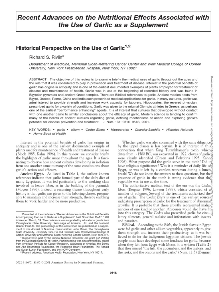 Historical Perspective On The Use of Garlic | PDF | Wellness | Science ...
