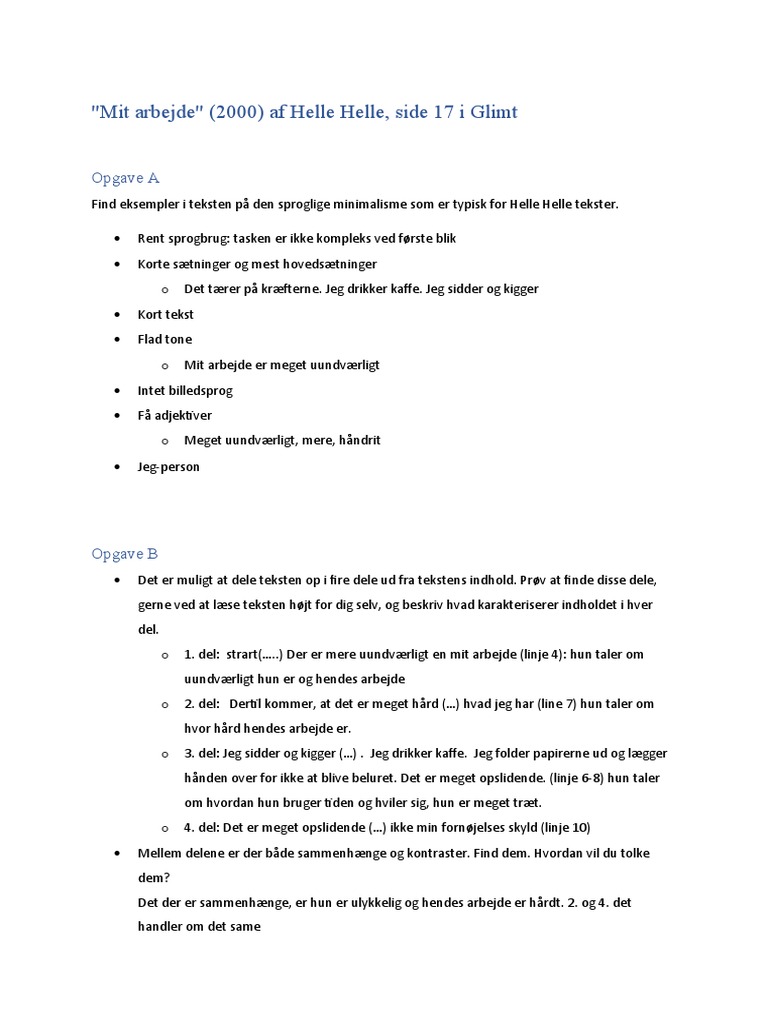 Helle Helle - Mit Arbejde | PDF