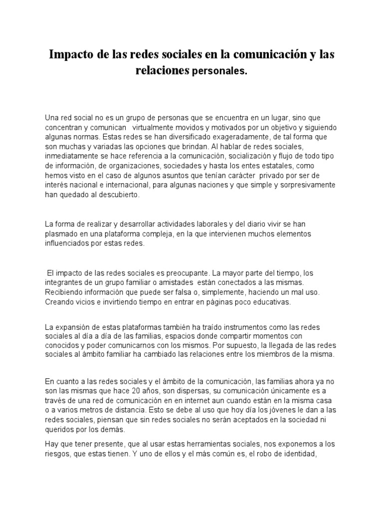 Impacto de Las Redes Sociales en La Comunicación y Las Relaciones ...