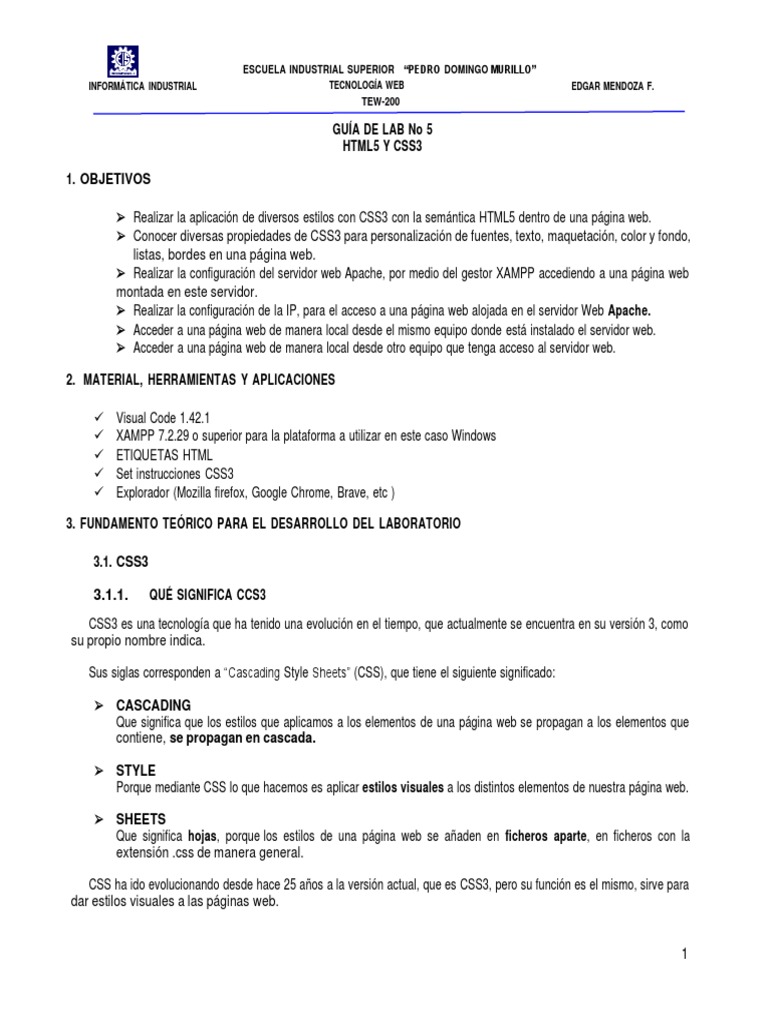 TEW-200 GUIA No5 HTML5 SEMANTICA Y CSS3 2-2022 | PDF | HTML | Red mundial