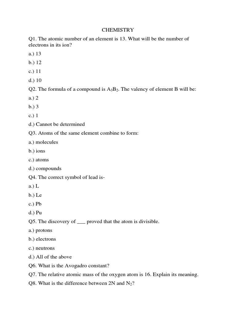 Chemistry and Physics Exam Questions | PDF