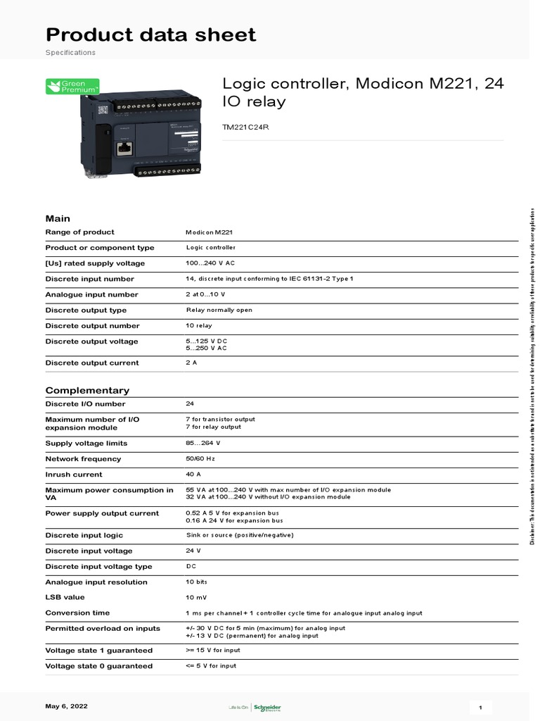 Modicon M221 - TM221C24R | PDF | Usb | Power Supply