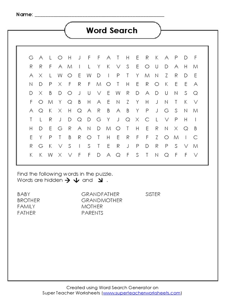 Family-Themed Word Search Puzzle | PDF | Language Arts & Discipline ...