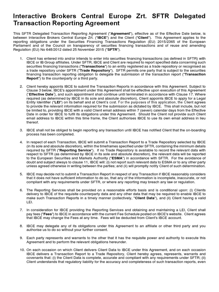 IBCE SFTR Reporting Agreement | PDF