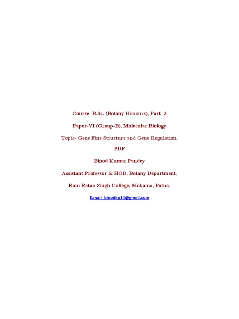 Gene Fine Structure and Gene Regulation PDF | PDF
