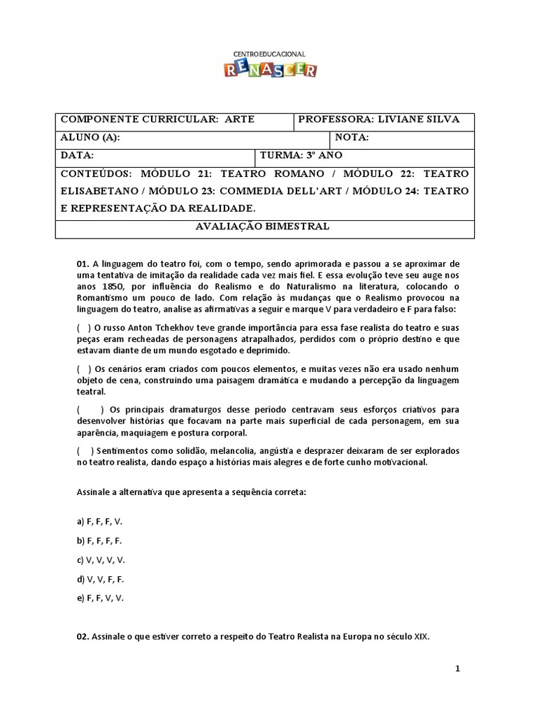 3 Ano - Prova 3 Bimestre | PDF