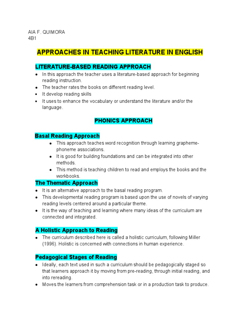 Teaching Literature: Effective Approaches | PDF | Learning Methods ...