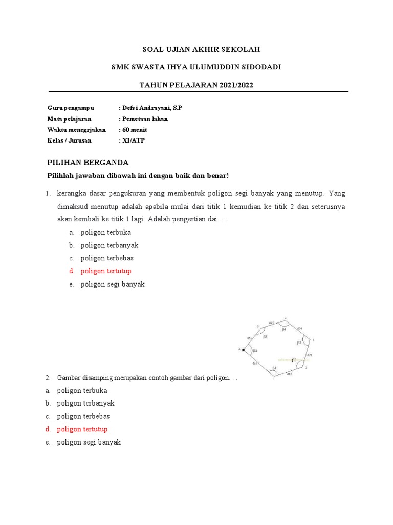 Soal Ujian Semester Ganjil PEMETAAN XI ATP NEW | PDF