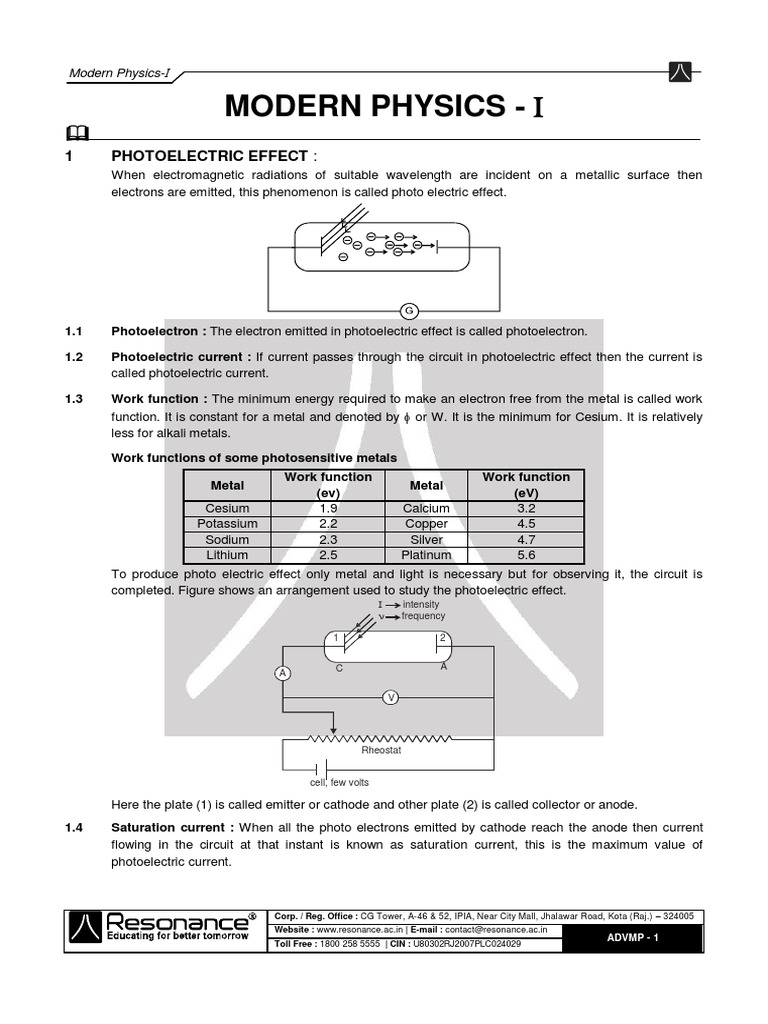 Modern Physics Theory | PDF | Photoelectric Effect | Physical Chemistry