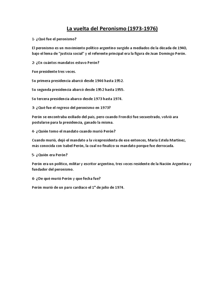 Regreso del Peronismo (1973-1976) | PDF
