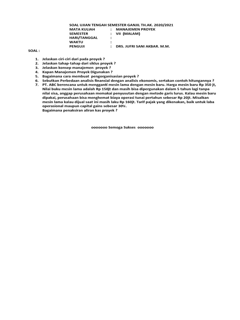 Soal Uts. M. Proyek | PDF | Crecimiento personal y profesional