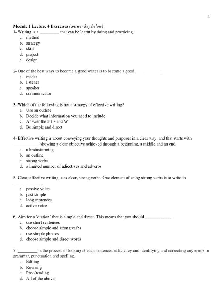 Module 1 Lecture 4 Exercises | PDF | Verb | Language Mechanics