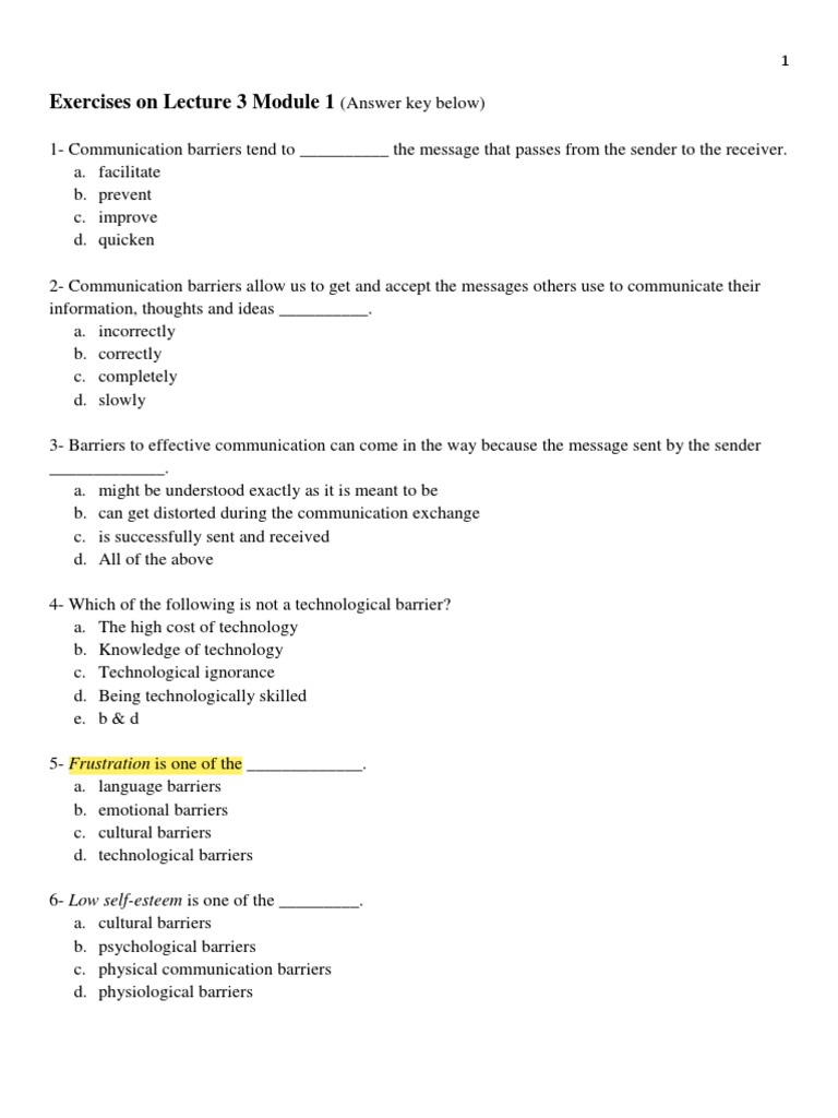 Communication Barriers Exercises & Answers | PDF | Communication ...