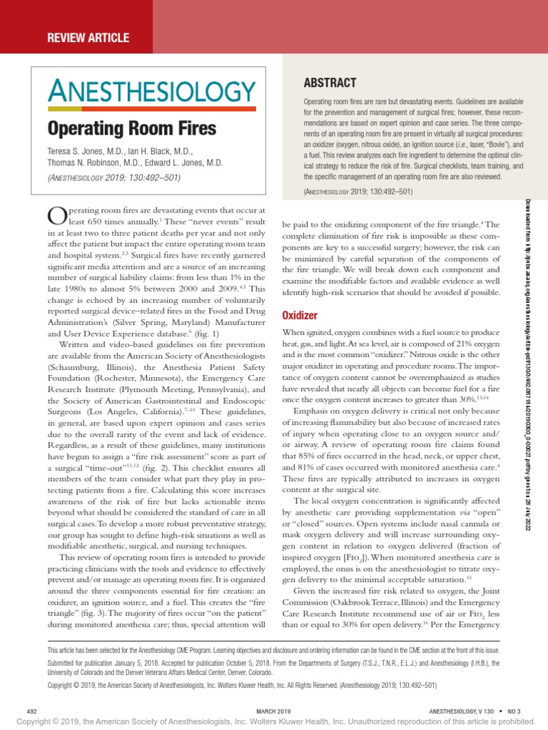 Operating Room Fires: Review Article | PDF | Surgery | Anesthesia
