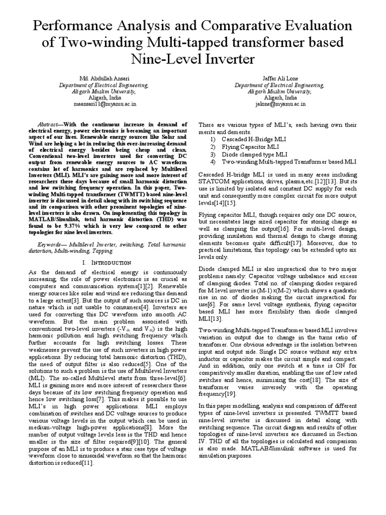 Performance Analysis and Comparative Evaluation of Two-Winding Multi-Tapped Transformer Based ...