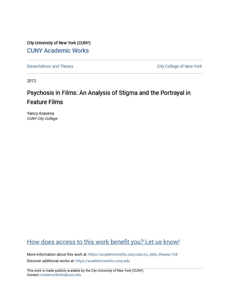 Psychosis in Films - An Analysis of Stigma and The Portrayal in Fe | PDF