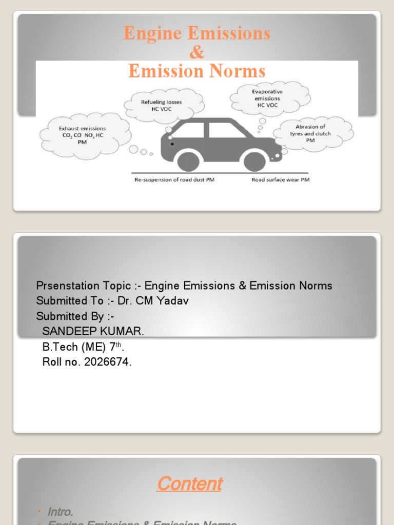 Presentation On Engine Emissions and Emission Norms. | PDF