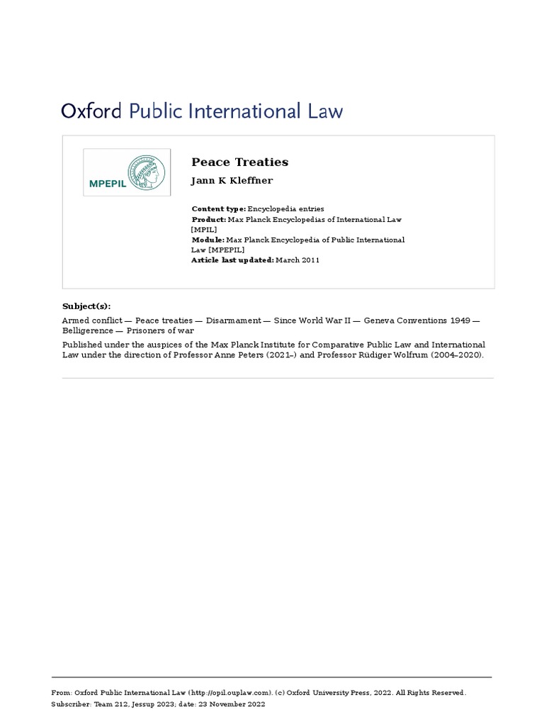 Peace Treaties | PDF | Treaty | International Law