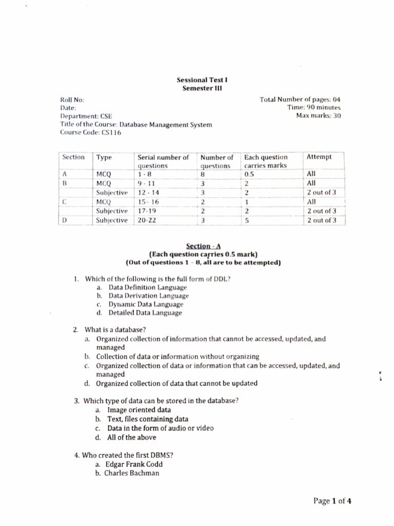 DBMS Question Papers | PDF