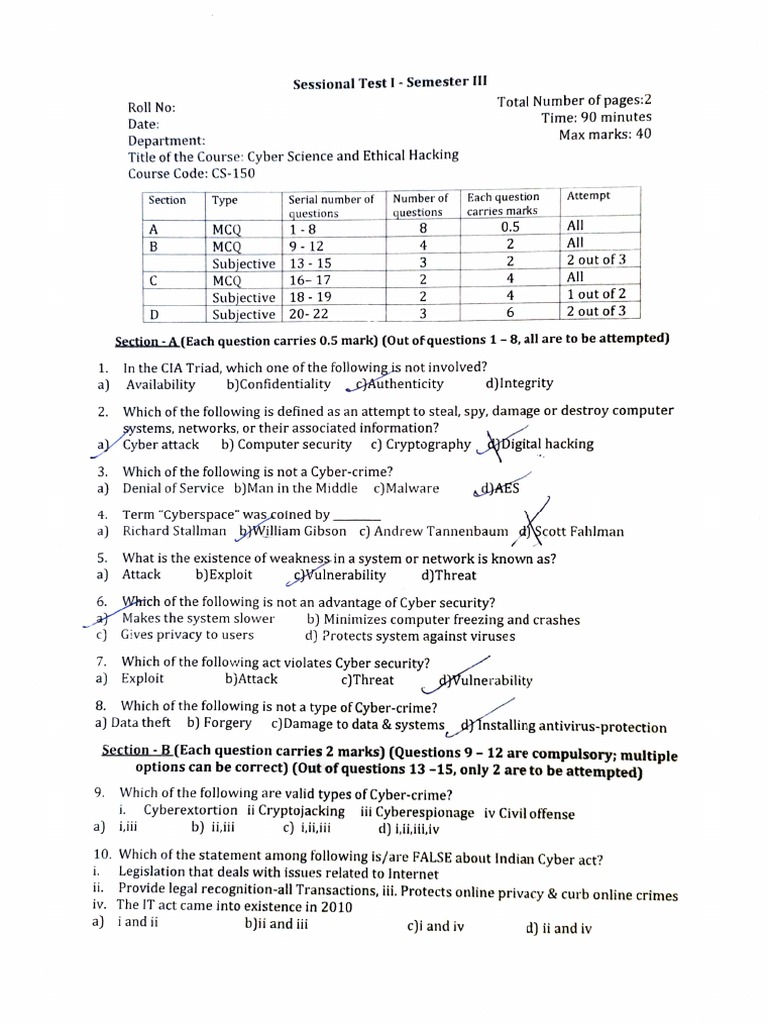 CS Question Papers | PDF | Security | Computer Security