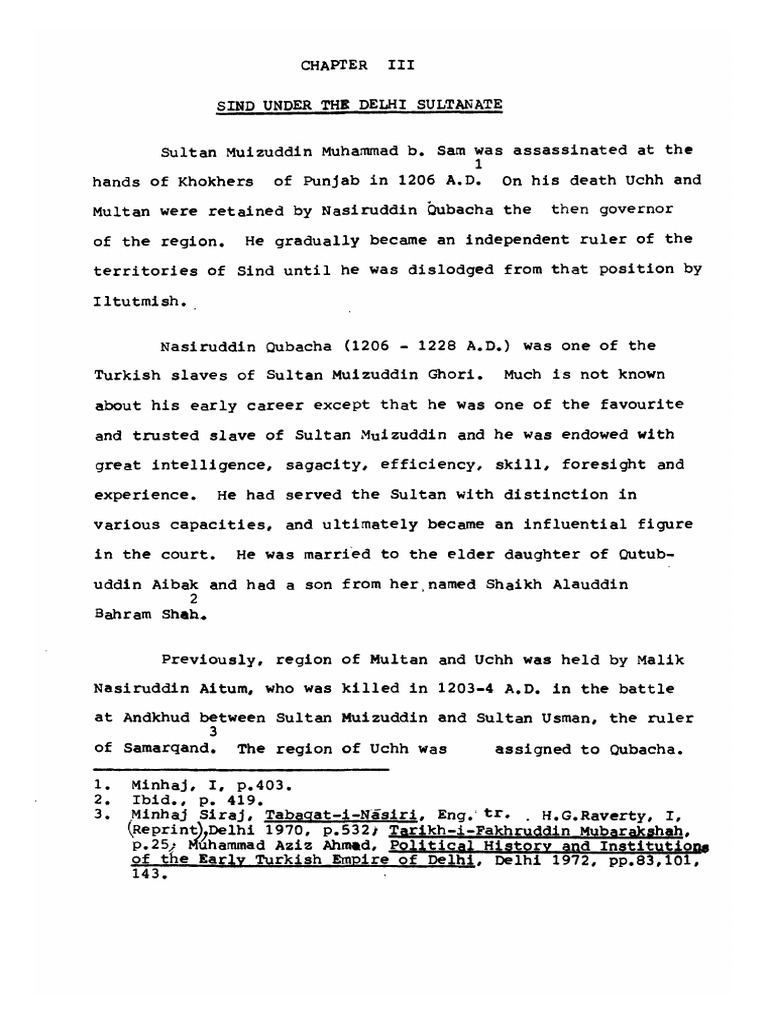 CHAPTER III SIND UNDER THE DELHI SULTANATE Sultan Muizuddin Muhammad B ...