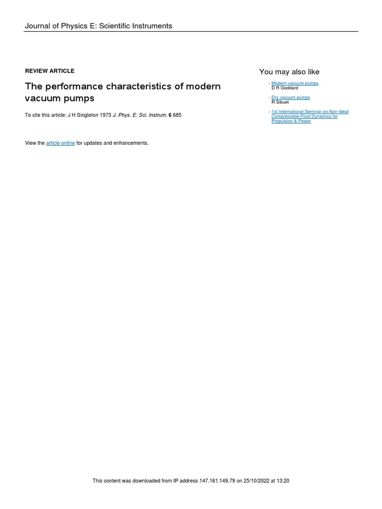 The Performance Characteristics of Modern Vacuum Pumps | PDF | Pump ...