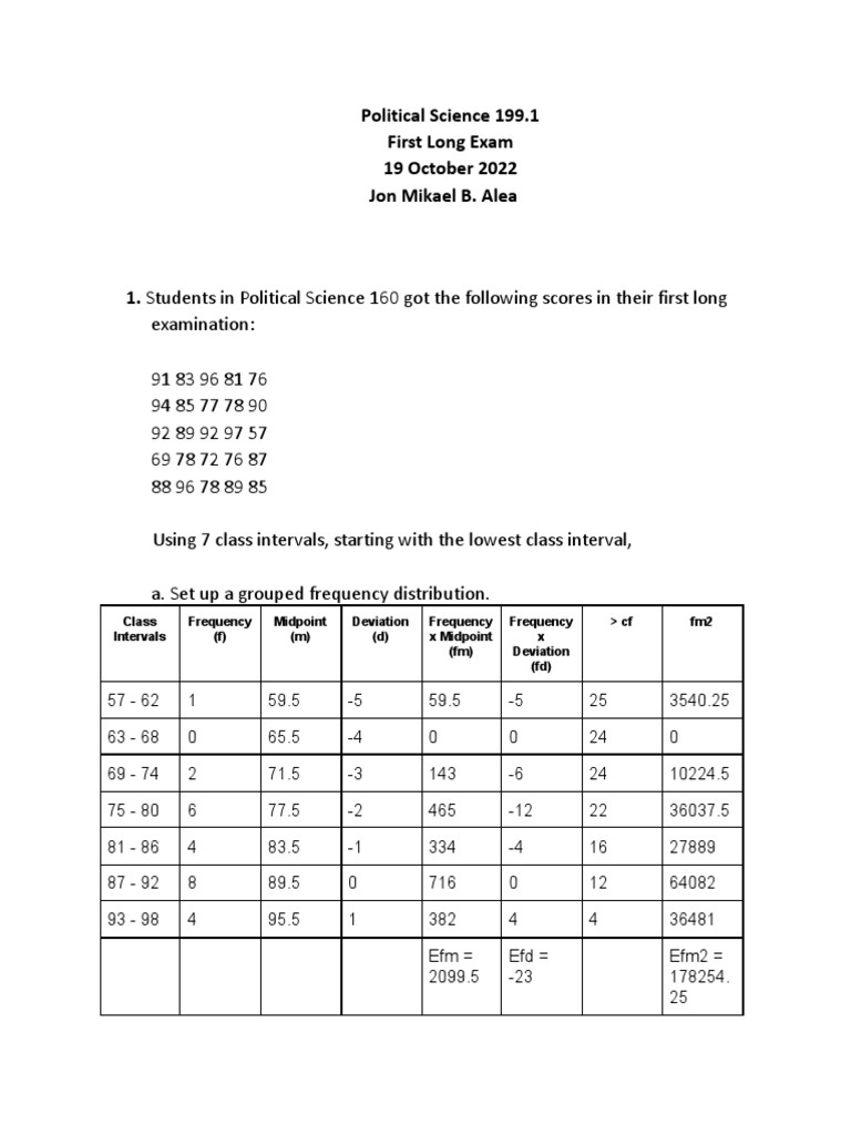 ALEA - Political Science 199.1 Long Exam - October 19, 2022 | PDF ...