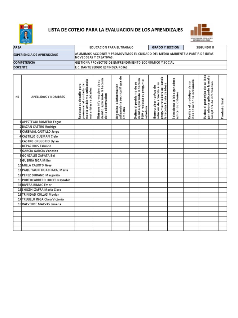 Lista de Cotejo 2b | PDF