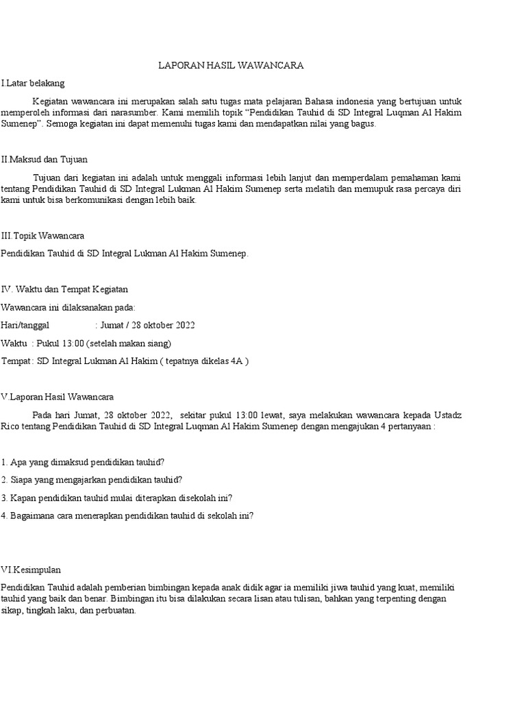 Laporan Hasil Wawancara | PDF