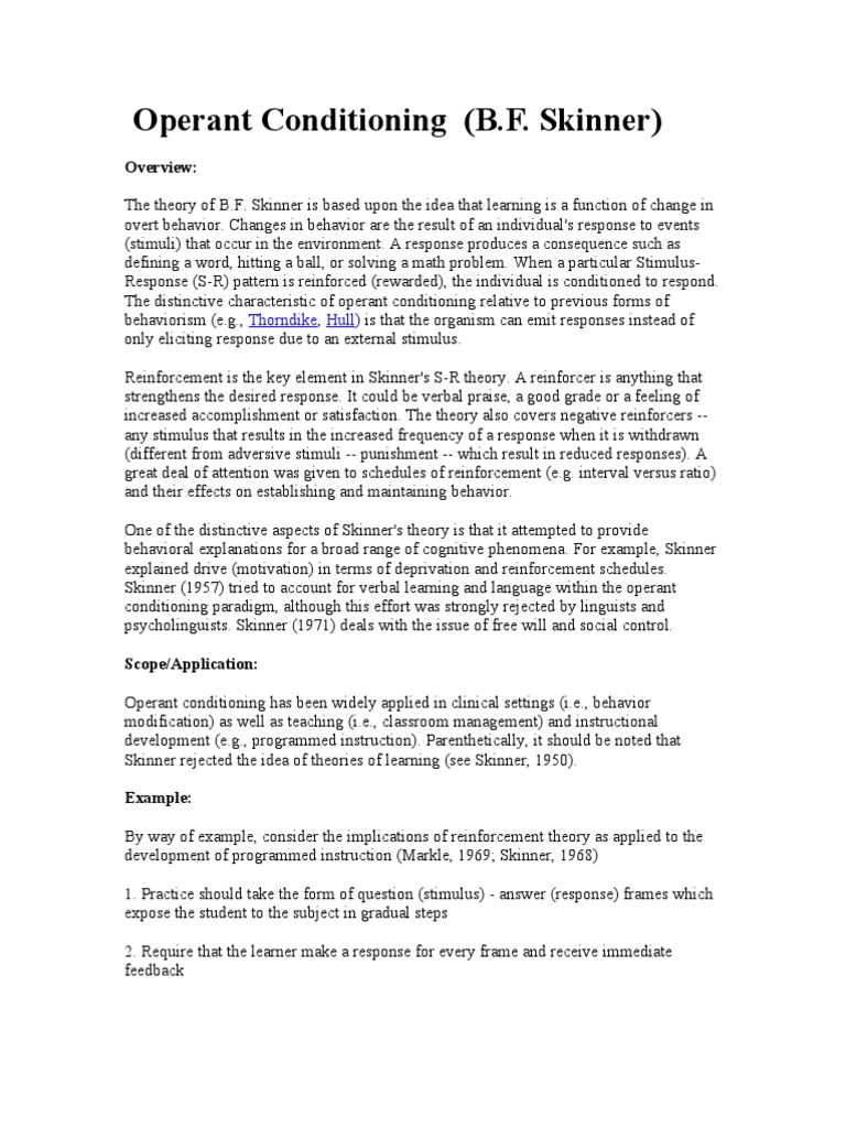 Operant Conditioning | PDF | Reinforcement | Self Efficacy