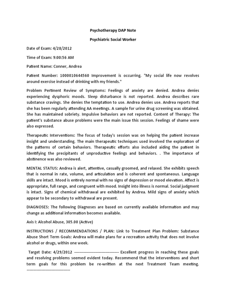 Psychotherapy DAP Note | PDF | Substance Abuse | Psychotherapy