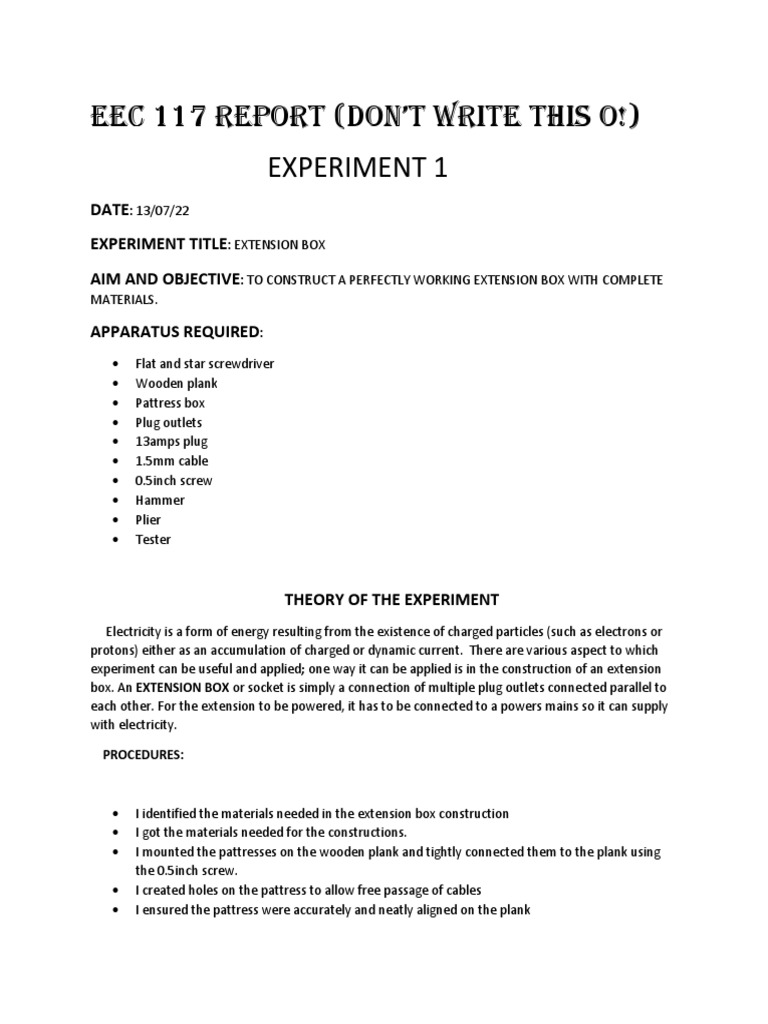 EEC 117 REPORT: Extension Box | PDF | Ac Power Plugs And Sockets ...