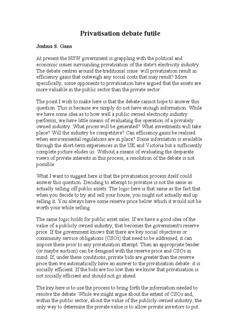 1997 Jul Privatisation Debate Futile | PDF | Privatization | Prices