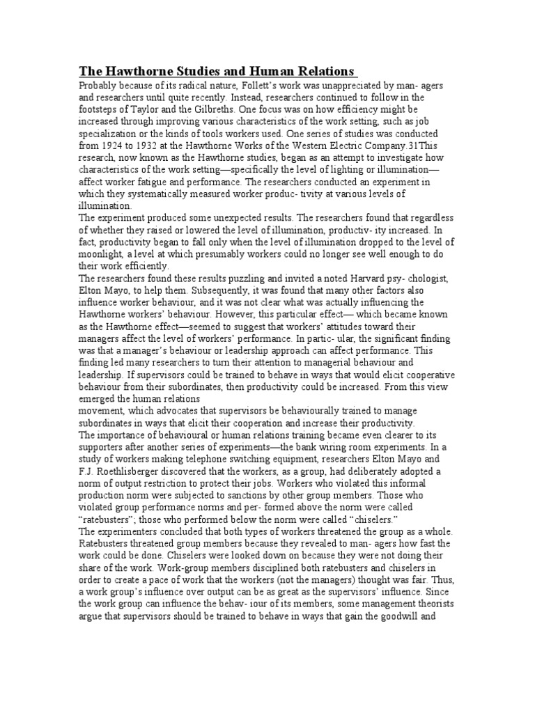 The Hawthorne Studies and Human Relations | PDF | Epistemology ...