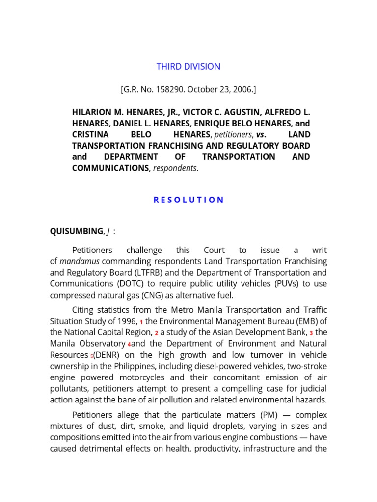 Henares V LTFRB Case | PDF