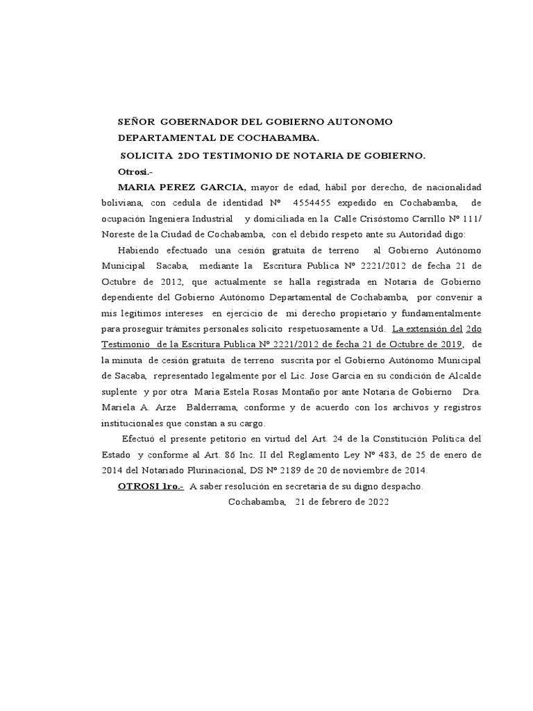 Solicitud de Segundo Testimonio Notarial | PDF