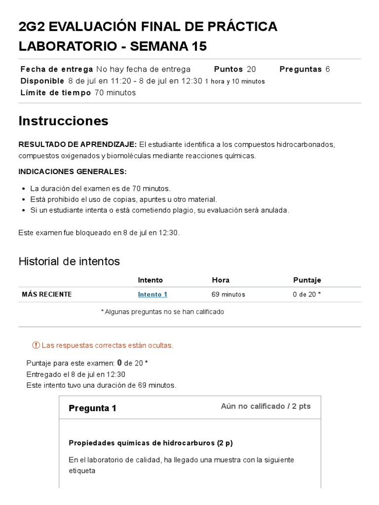 2G2 EVALUACIÓN FINAL DE PRÁCTICA LABORATORIO - SEMANA 15 - Química Orgánica - 2G TEO - 2230-5024 ...