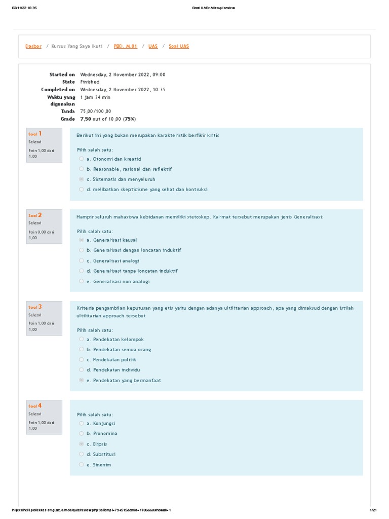 Soal UAS - Attempt Berpikir Kritis Review | PDF