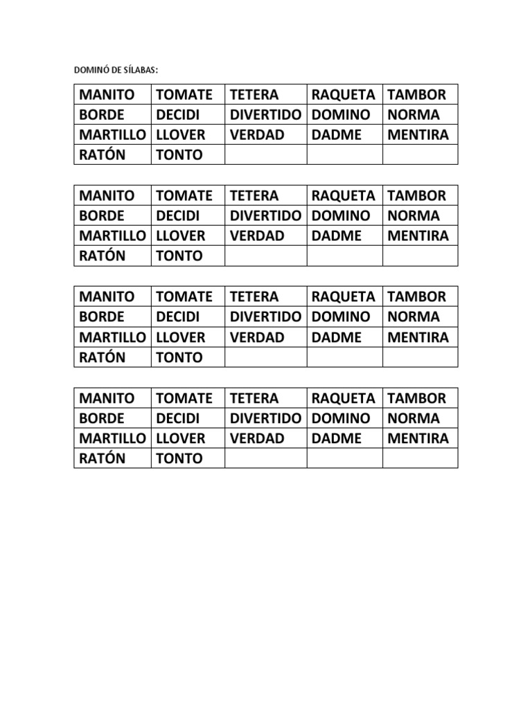 Domino de Silabas | PDF