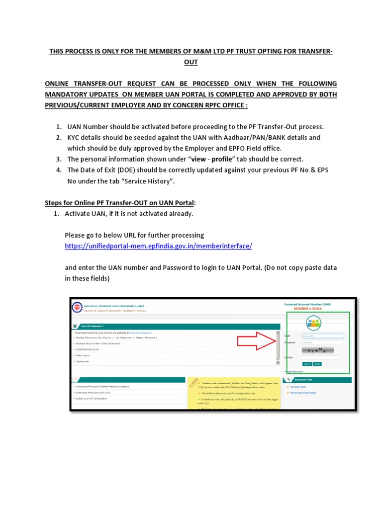 Steps For Online PF Transfer-Out From M&M PF Trust | Download Free PDF | Information Age ...