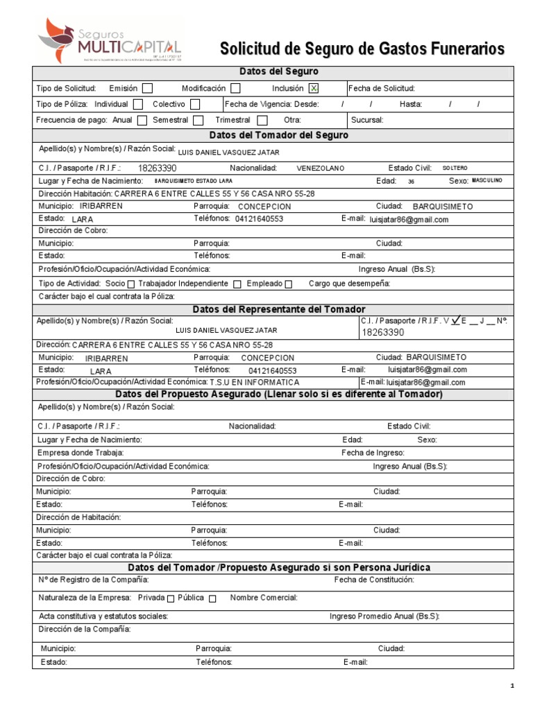 Solicitud de Seguro de Gastos Funerarios | PDF