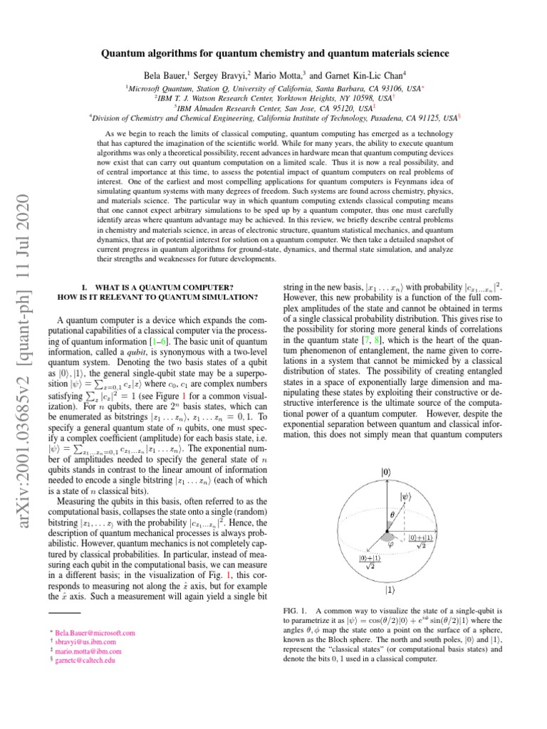 Bauer 2020 Quantum Algorithms For Quantum Chem | PDF