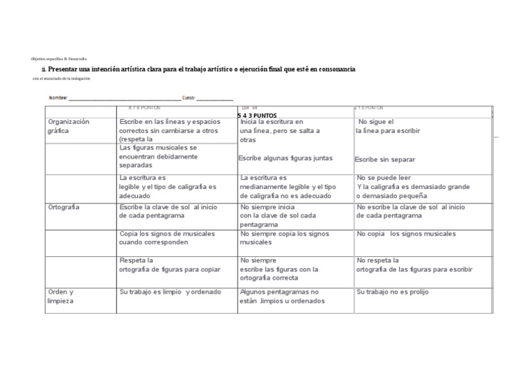 Rubrica de Escritura Musical | PDF
